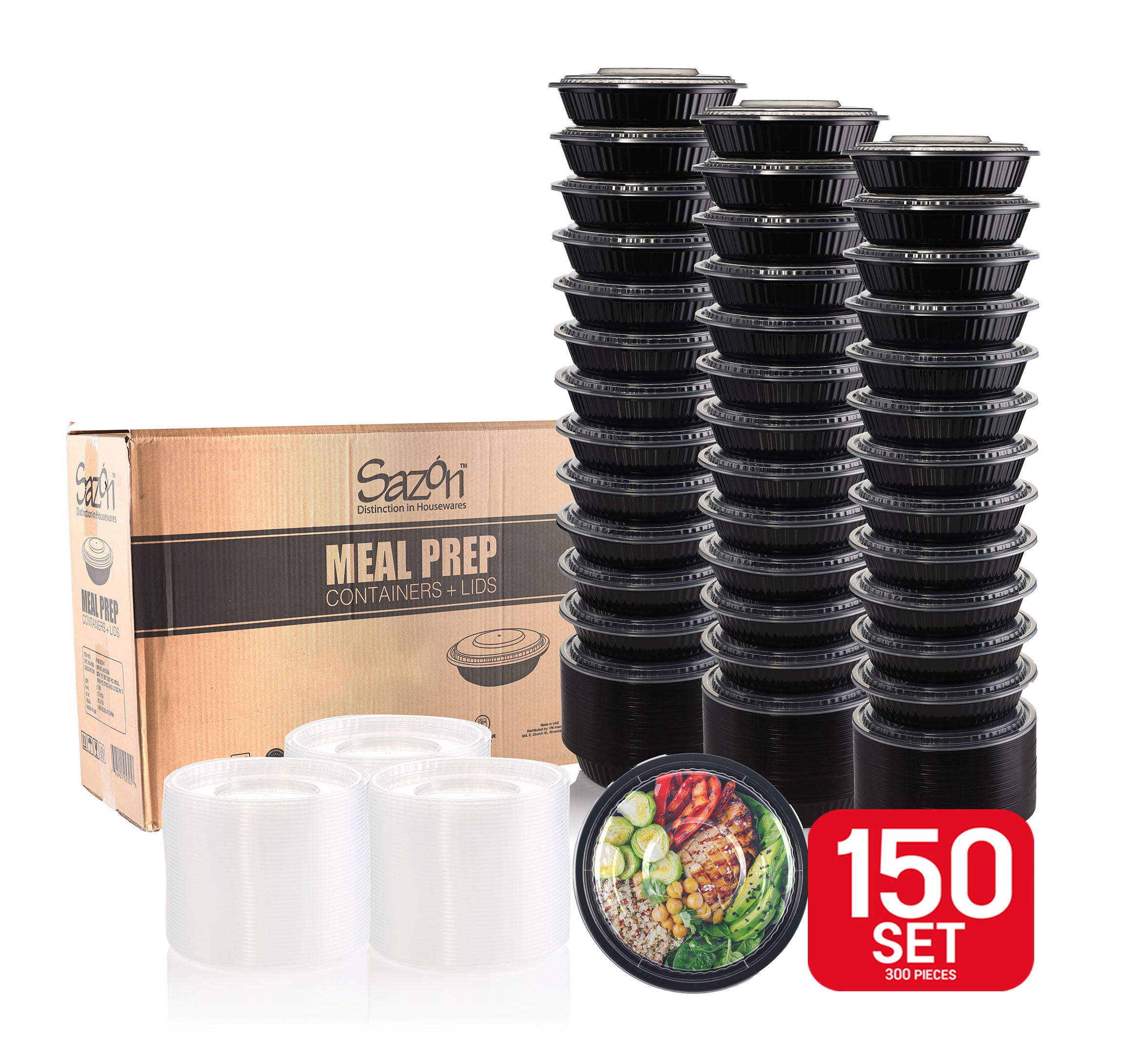 Sazon 37 oz Round Meal Prep Containers, Set of 150